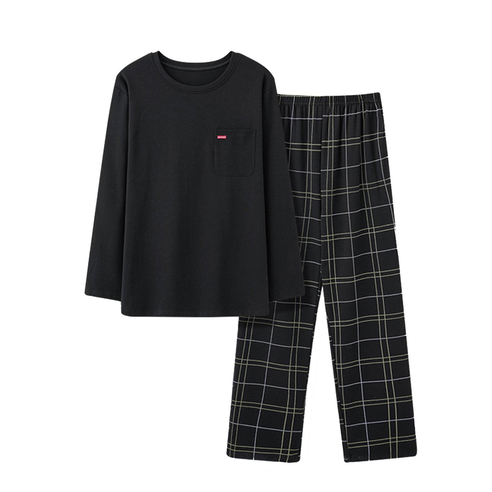 CONZONE Mens Pajama Sets Casual Men's Pjs Set Plaid Graphic Thick ...