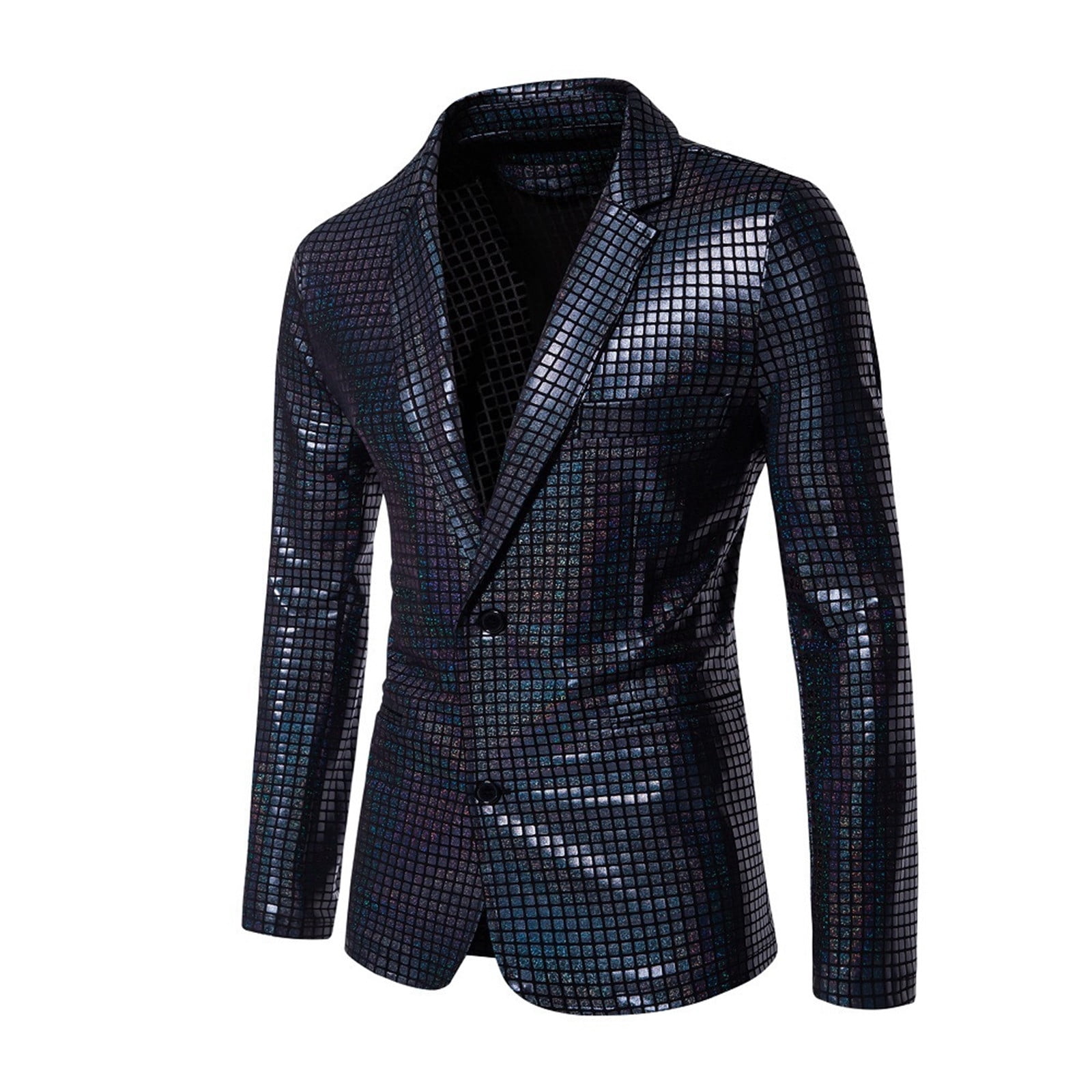 CONZONE Mens Suit Casual Men's Blazer Suit Sequin Plaid Dress Jacket ...