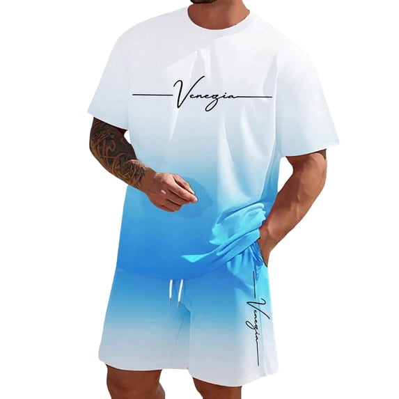 CONZONE Mens Summer 2 Peice Set Casual Outfits for Men Gradient Color ...