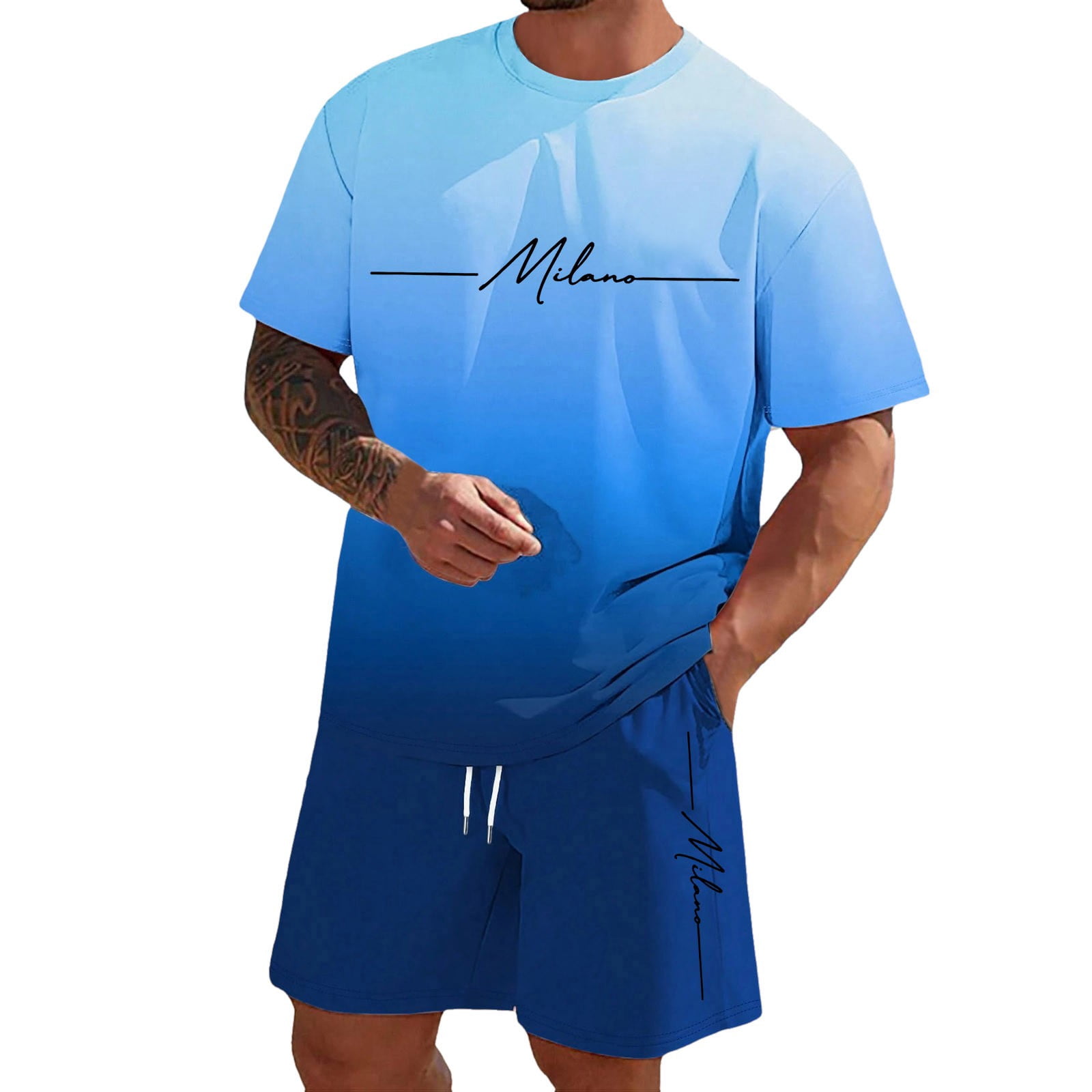 CONZONE Mens Summer 2 Peice Set Casual Outfits for Men Gradient Color ...