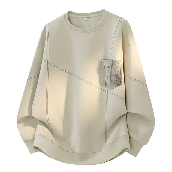 CONZONE Mens Sweatshirts Crewneck Sweatshirt for Men Solid Color Long ...