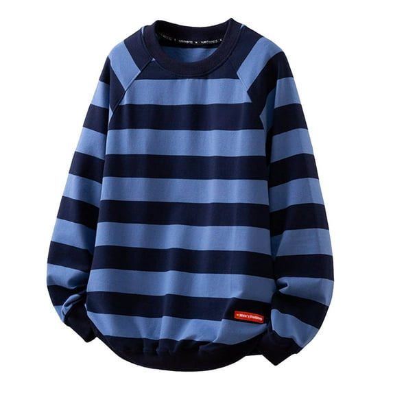 CONZONE Mens Sweatshirts Crewneck Sweatshirt for Men Striped Long ...