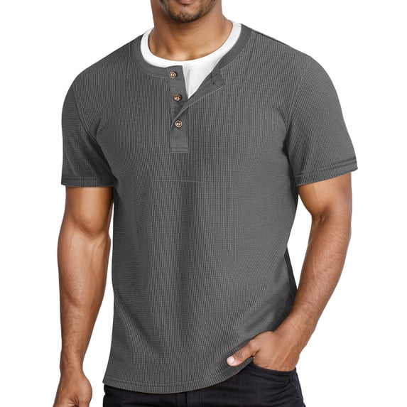 CONZONE Mens T Shirt Summer Crew Neck Button Down Solid Color Short ...