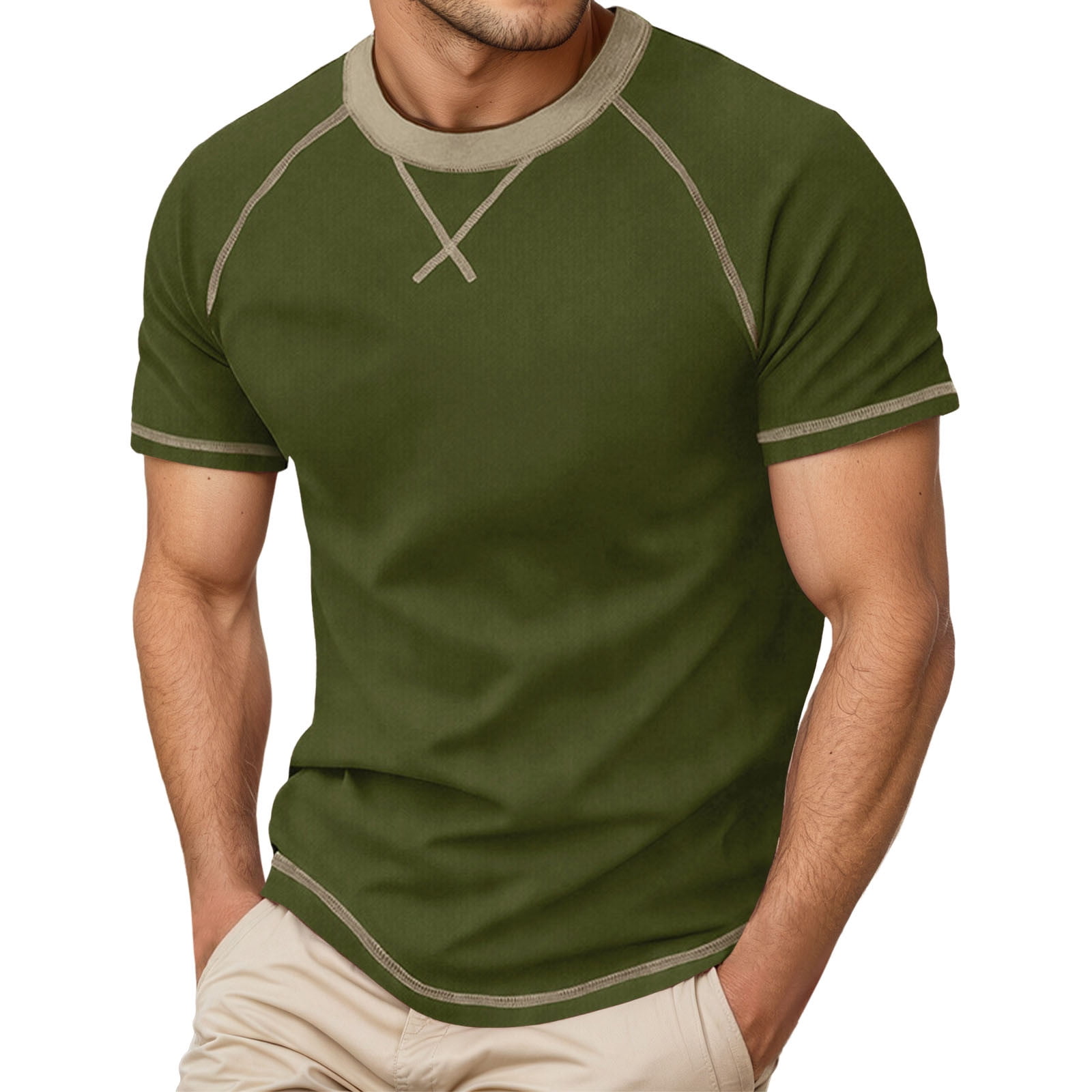 CONZONE Mens T Shirt Summer Crew Neck Short Sleeve Solid Color ...
