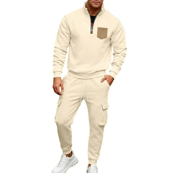CONZONE Mens Tracksuit Casual 2 Peice Sweatsuit Set for Men Solid Color ...