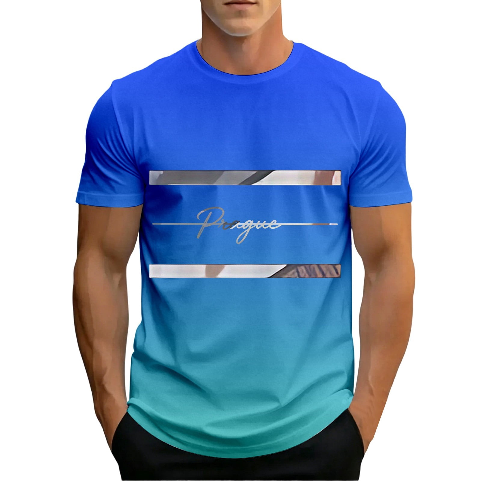 CONZONE Mens Tshirts Short Sleeve T-Shirts for Men Crew Neck Gradient ...