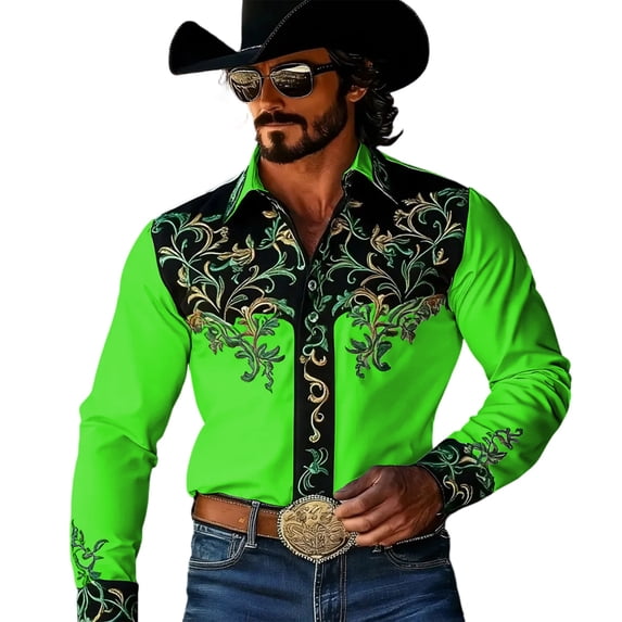 CONZONE Mens Western Cowboy Shirts Long Sleeve Buttons Down Shirts for ...