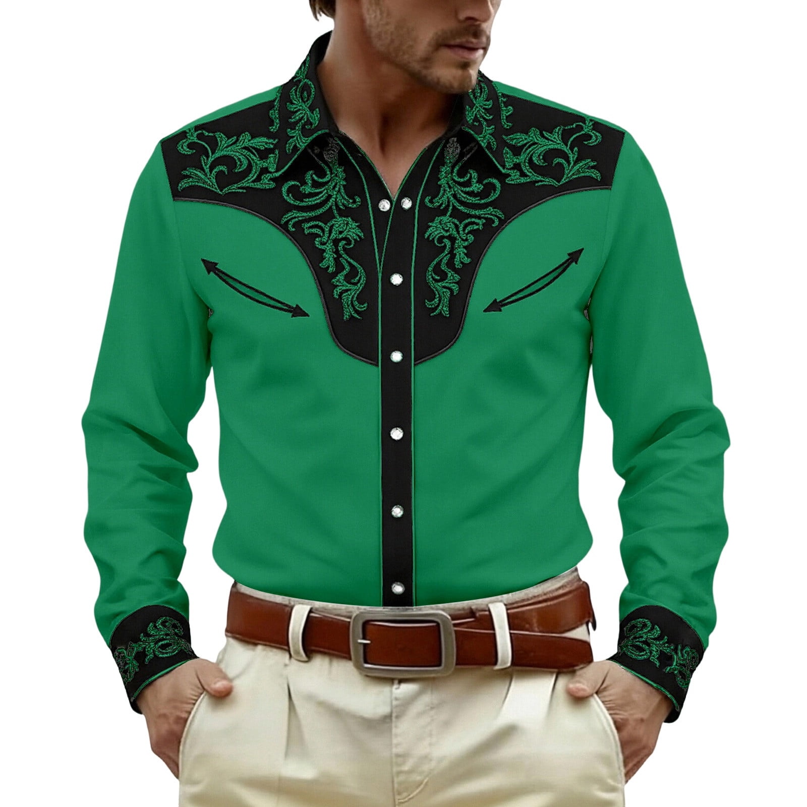 CONZONE Mens Western Cowboy Shirts Long Sleeve Buttons Down Shirts for ...