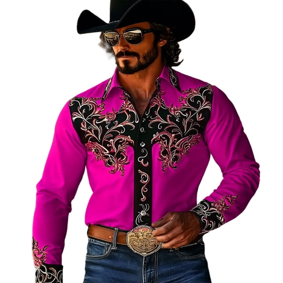 CONZONE Mens Western Cowboy Shirts Long Sleeve Buttons Down Shirts for ...