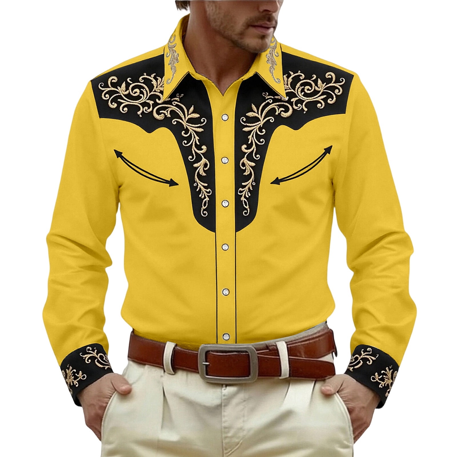 CONZONE Mens Western Cowboy Shirts Long Sleeve Buttons Down Shirts for ...
