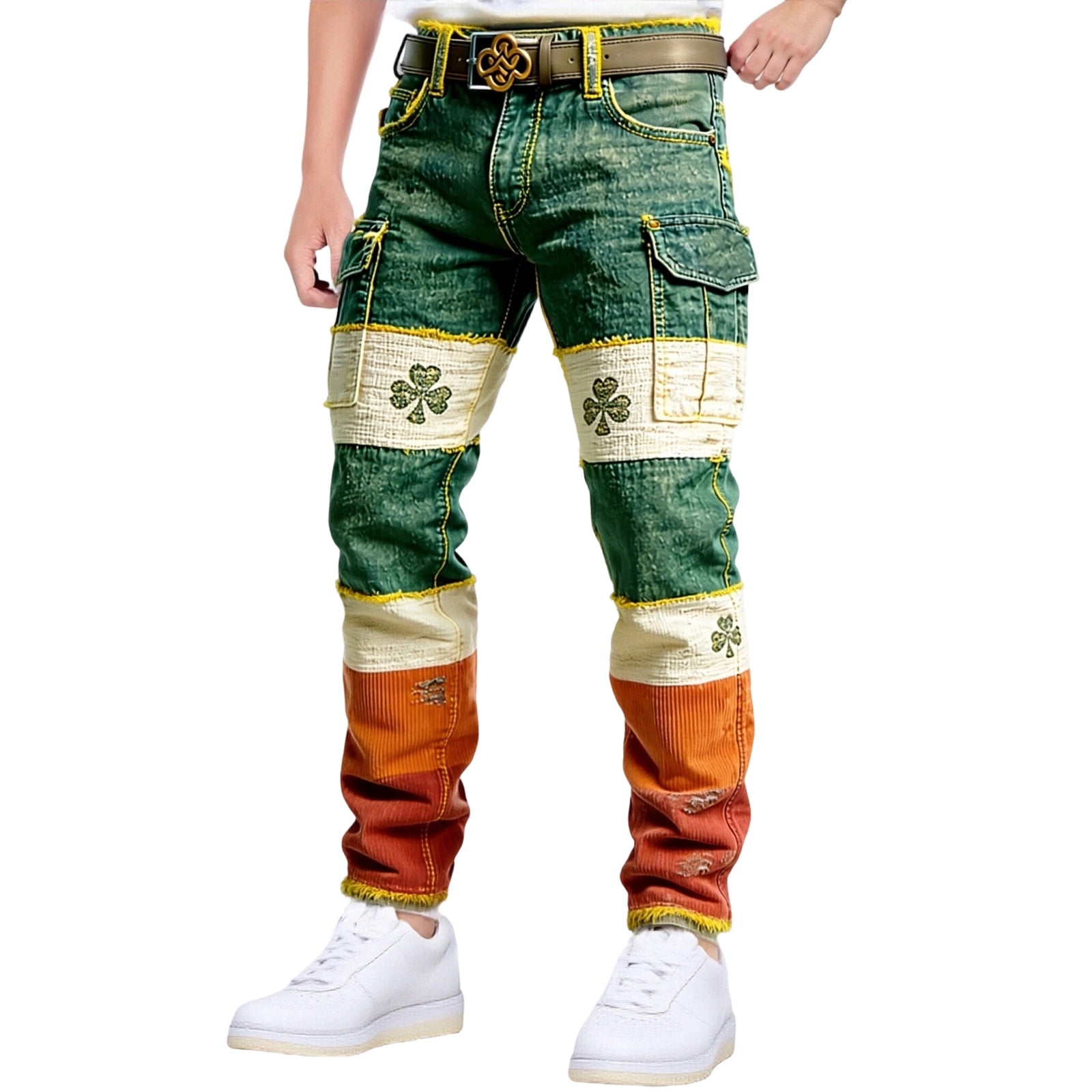 CONZONE St. Patrick's Day Mens Baggy Cargo Shorts Green Clover Graphic ...