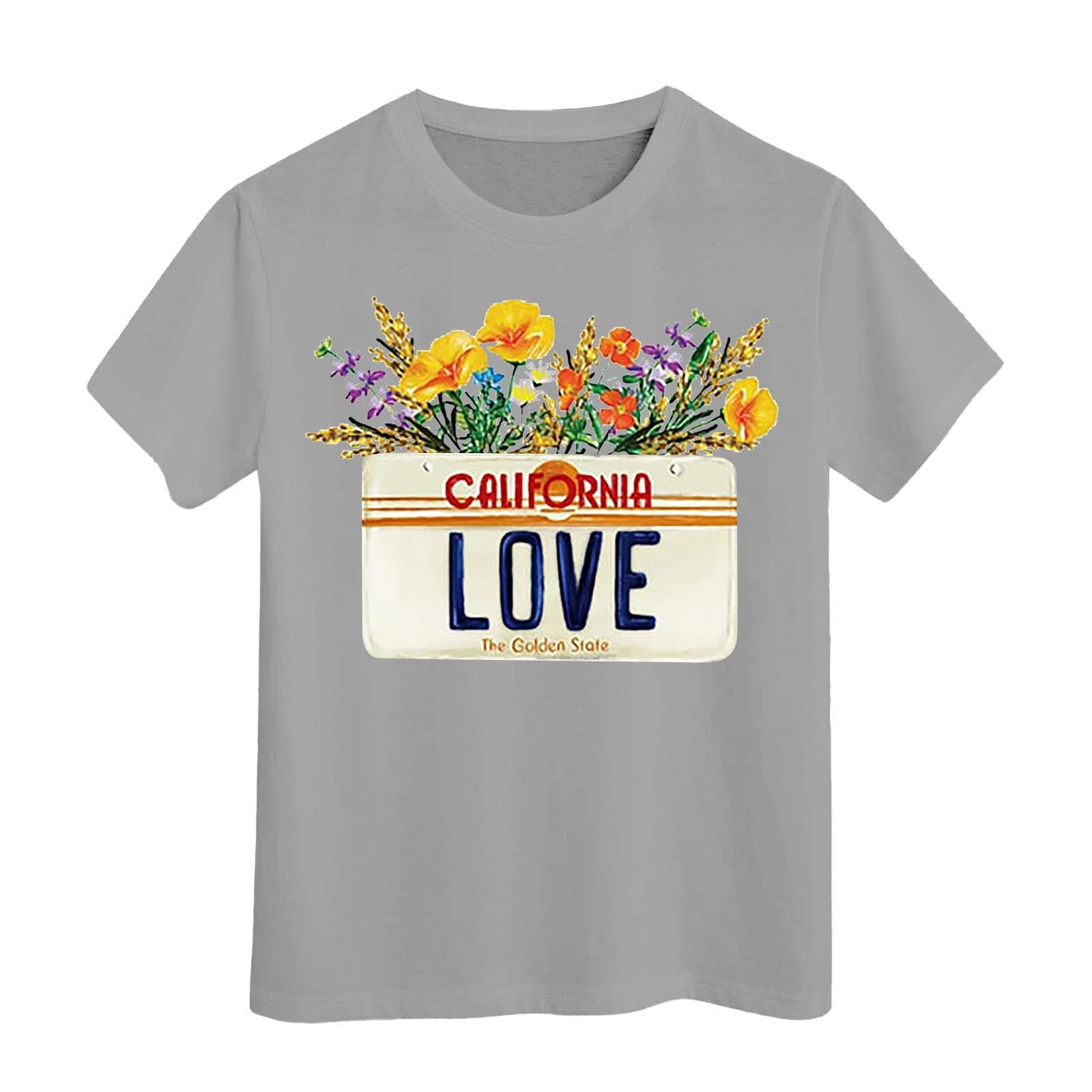 CONZONE Summer Tops For Girls Short Sleeve Floral Letter Graphic ...