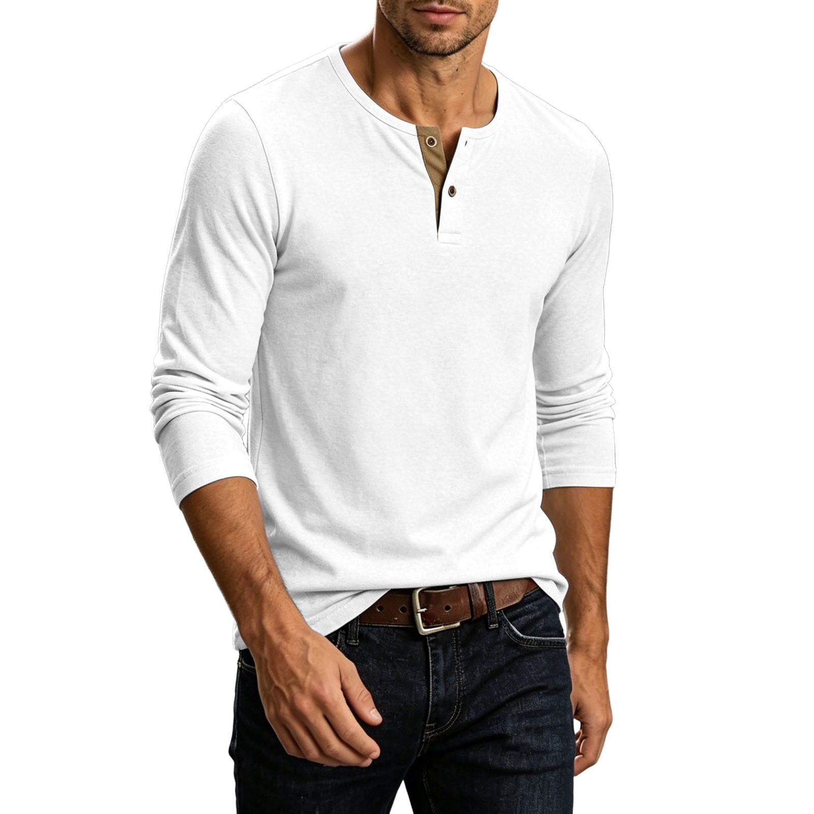 CONZONE T Shirts For Men Crew Neck Solid Color Long Sleeve Button Down ...
