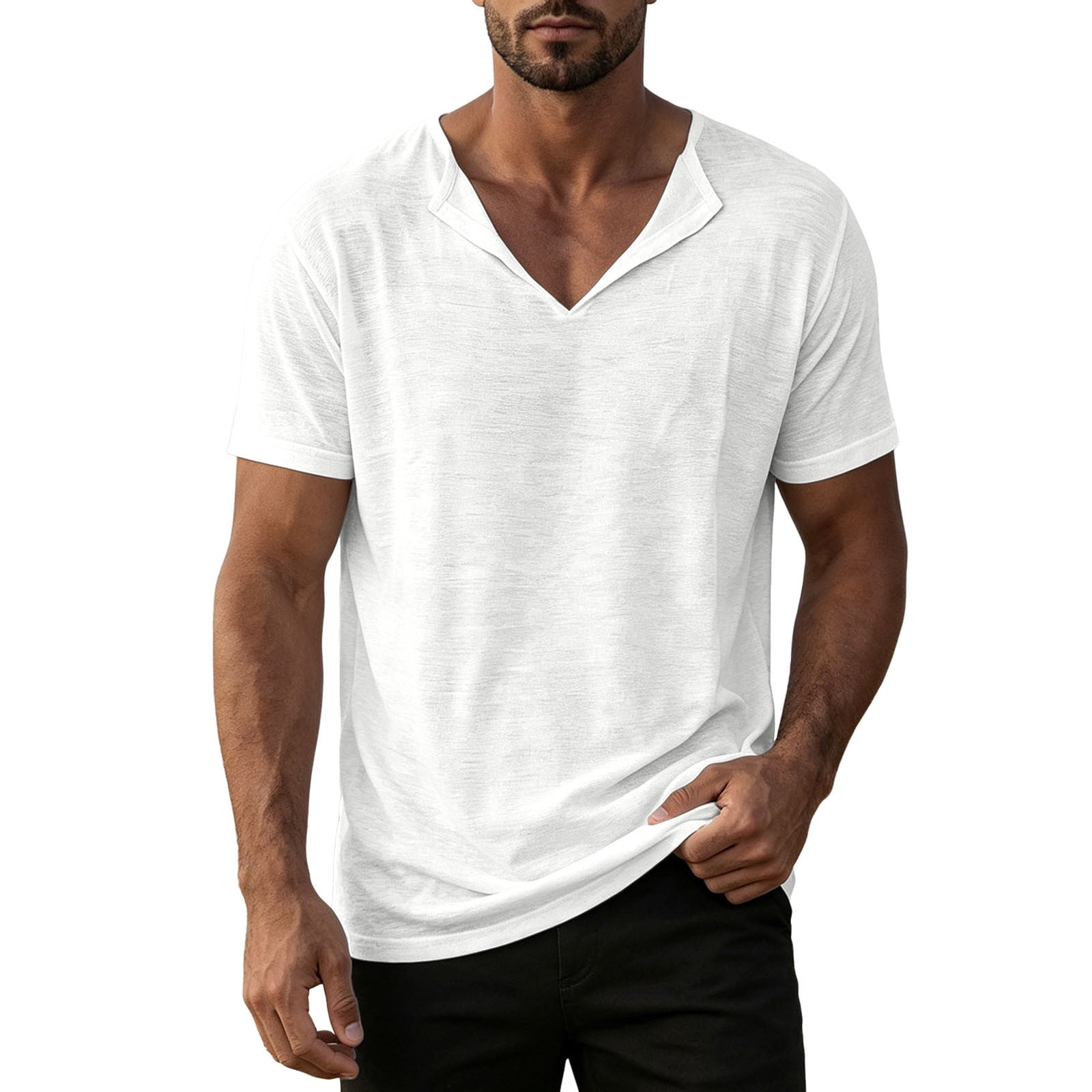 CONZONE T Shirts For Men Summer Short Sleeve Solid Color V Neck ...