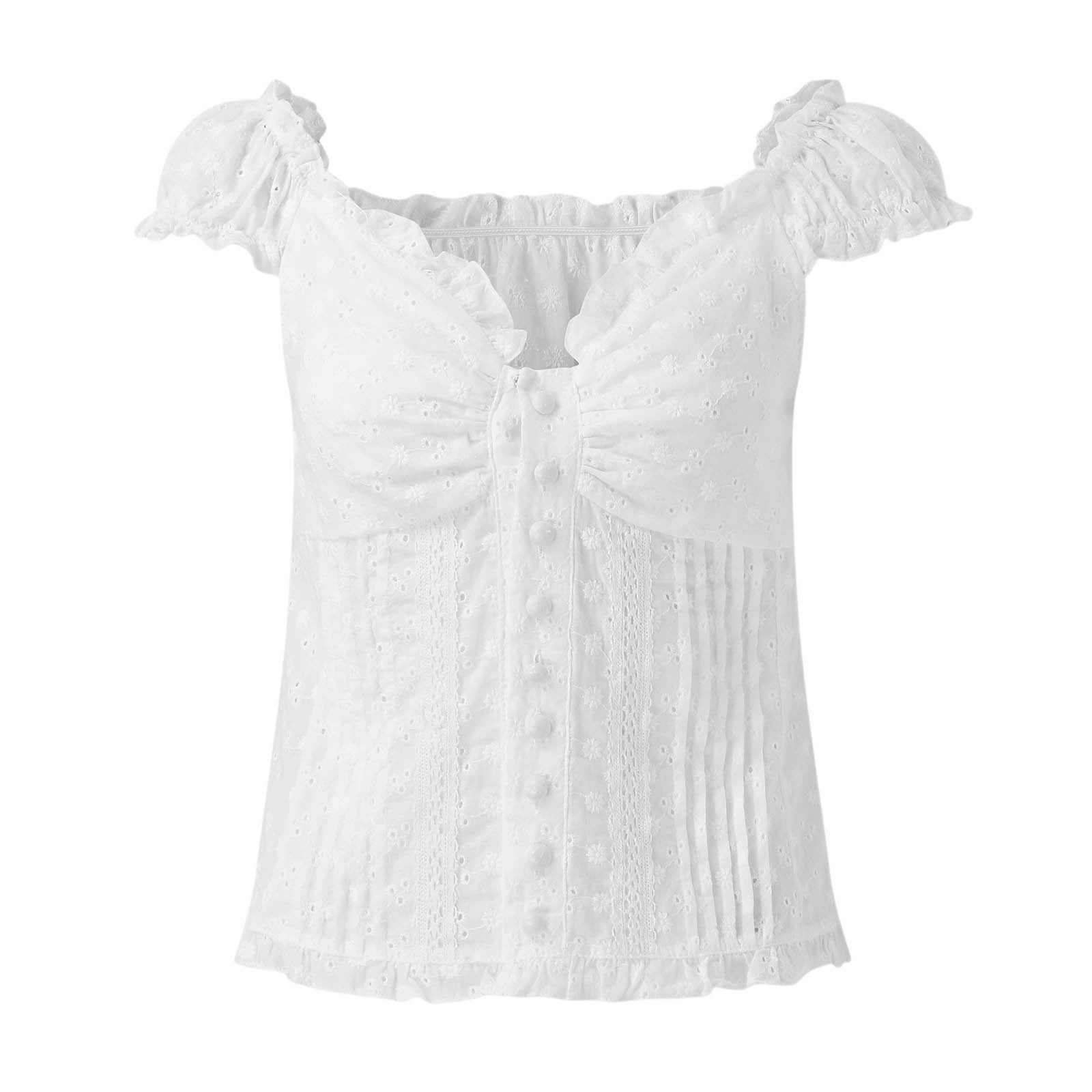 CONZONE T Shirts For Women Ruffle Neck Sleeveless Lace Trim Womens ...