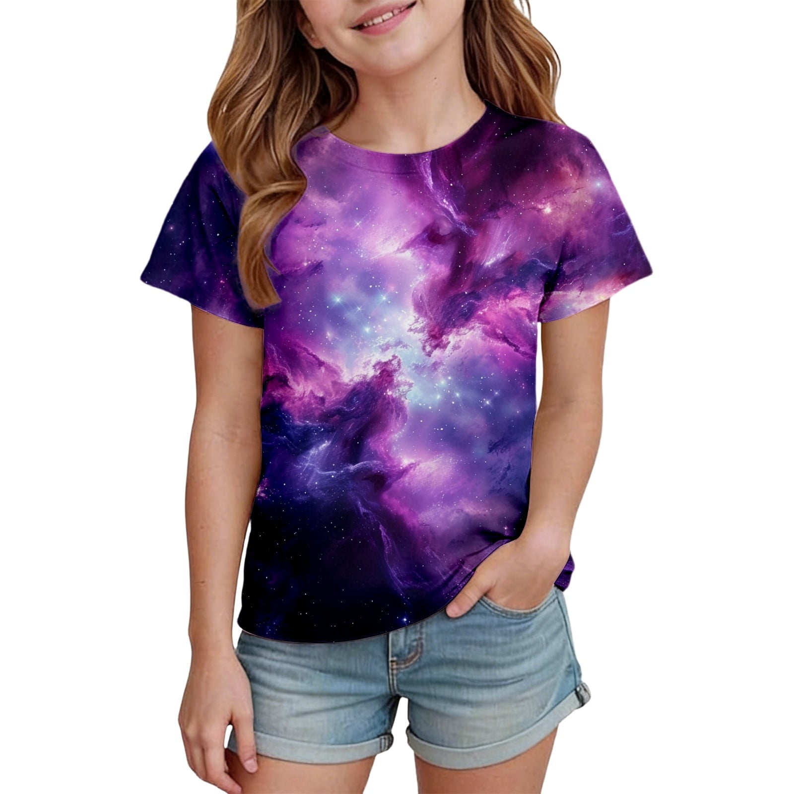 CONZONE Toddler Baby Girls Short Sleeve T Shirts Galaxy Graphic Tee ...