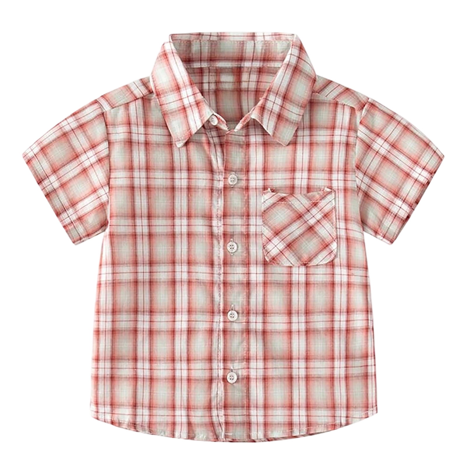 CONZONE Toddler Boys Tee Shirts Plaid Print Lapel Button Down Short ...
