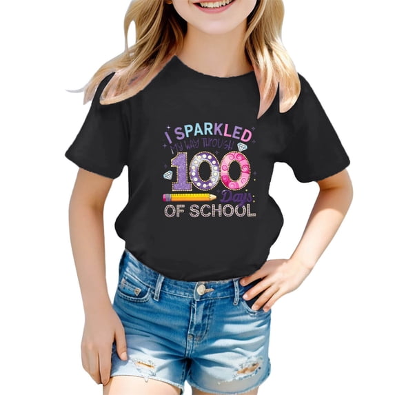 CONZONE Toddler Girls Short Sleeve Tshirts 100 Days Back To School ...
