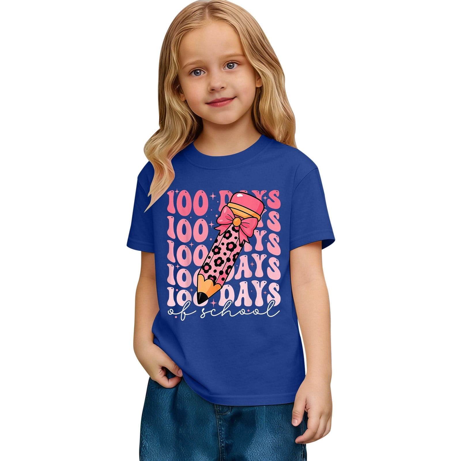 CONZONE Toddler Girls Short Sleeve Tshirts 100 Days Back To School ...