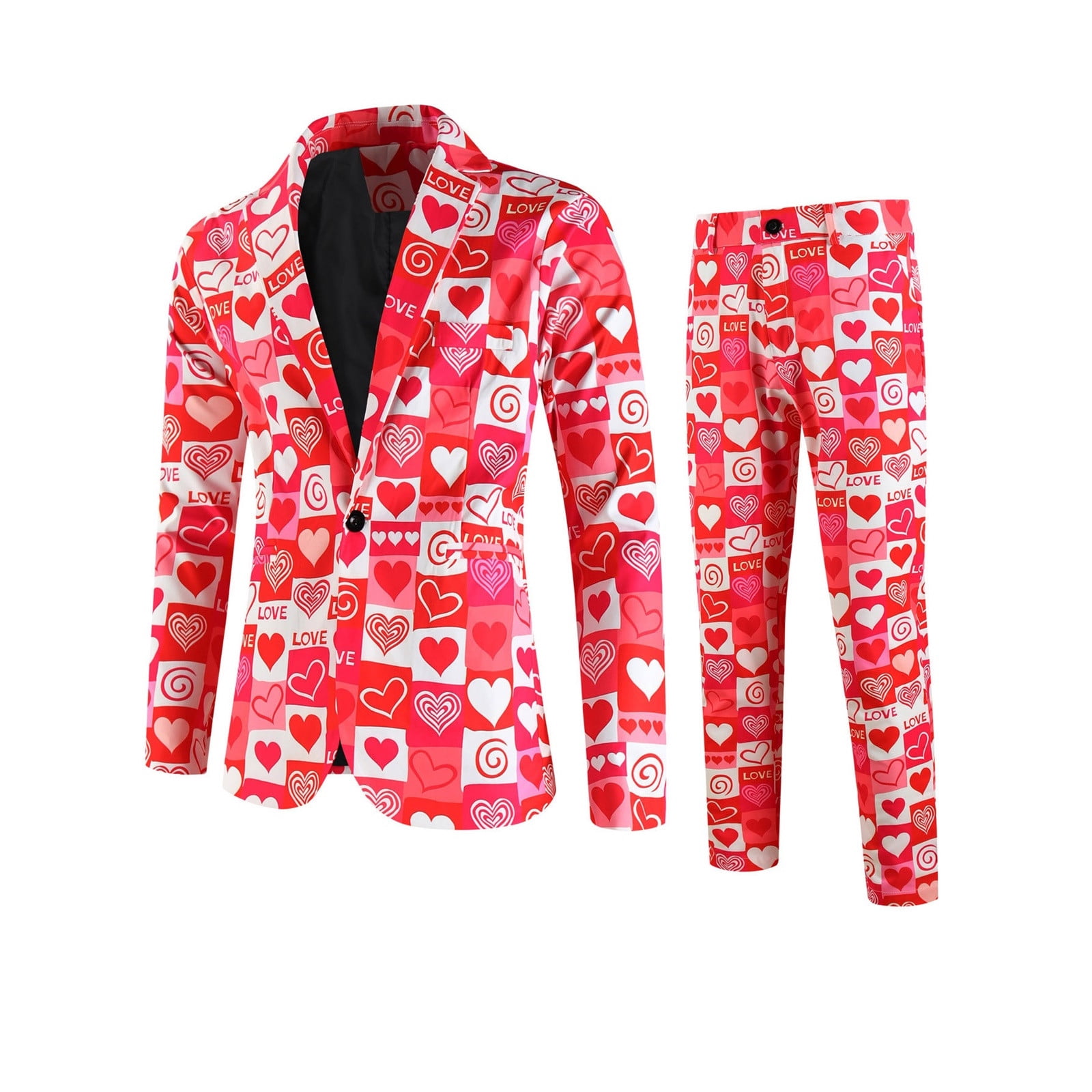 CONZONE Valentines Mens 2 Peice Suit Set Casual Dress Suit for Men ...