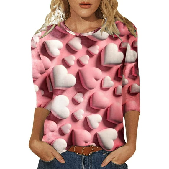 CONZONE Valentines Womens T-Shirts 3/4 Sleeve T-Shirts for Women Trendy ...