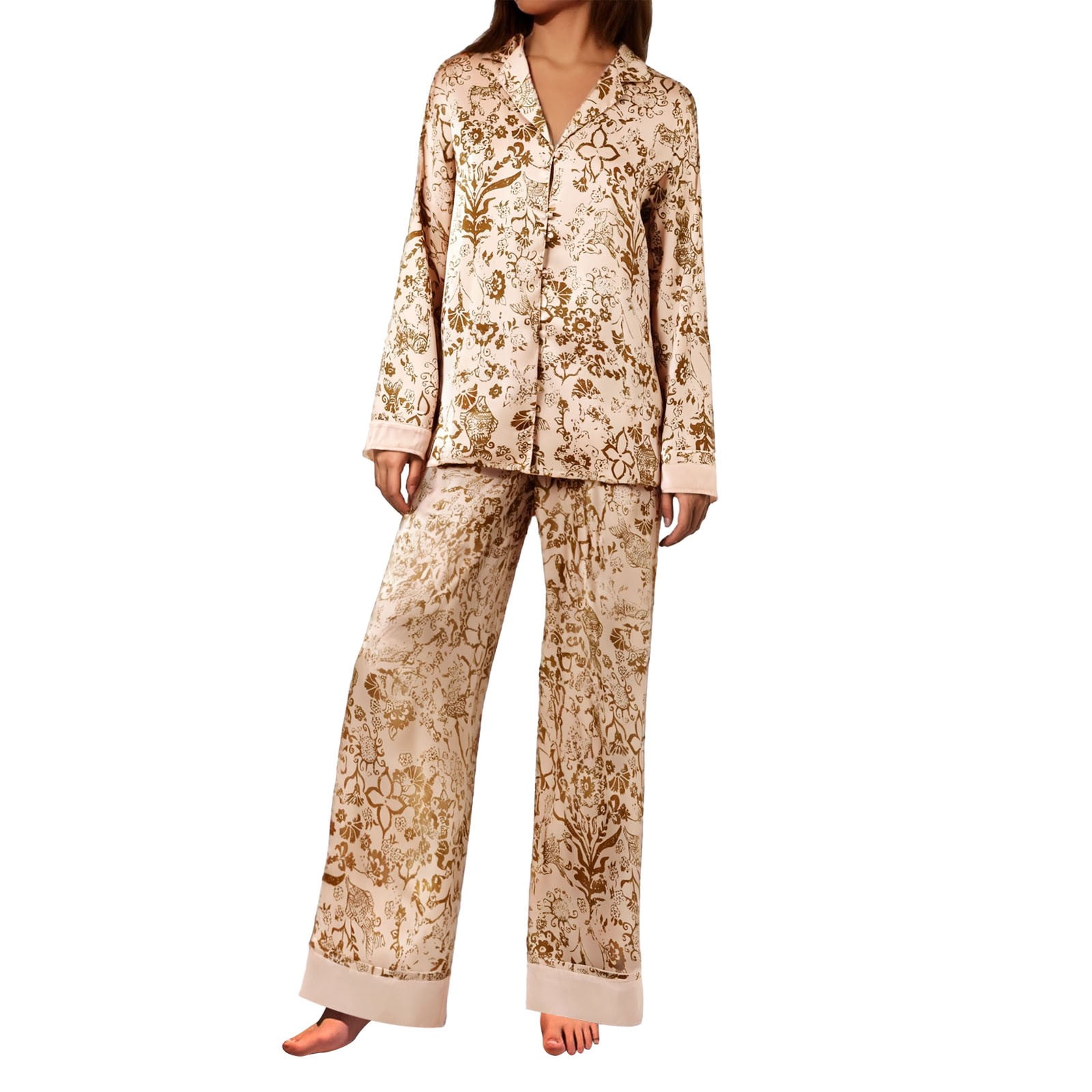 CONZONE Women's Pajamas Sets 2 Peice Pjs Set Long Sleeve Satin ...