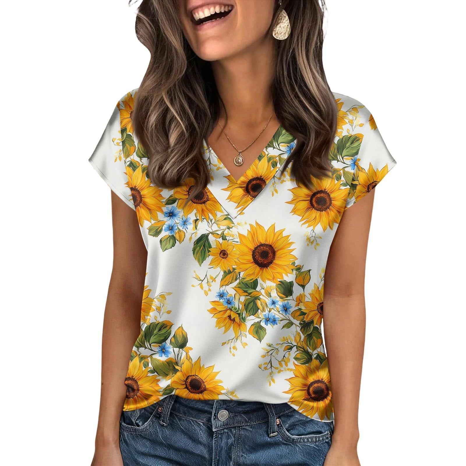 CONZONE Women's Summer T-Shirts Short Sleeve Satin T Shirts for Women ...