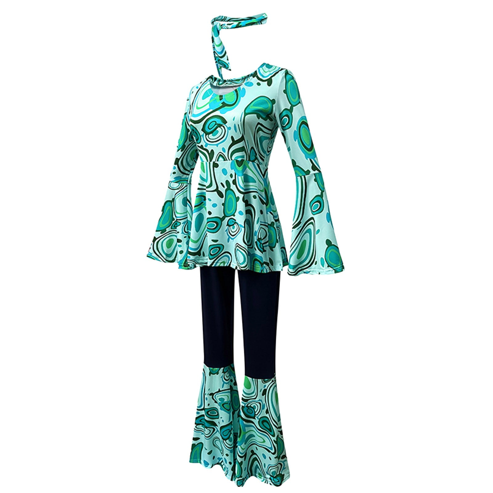 CONZONE Womens 70S Disco Dress Up Fashion Graphic Tops Flared Pants ...