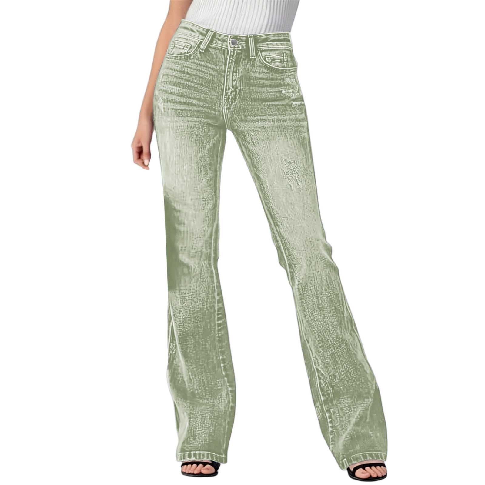 CONZONE Womens Flared Jeans Solid Color Stretch Jeans for Women Trendy ...