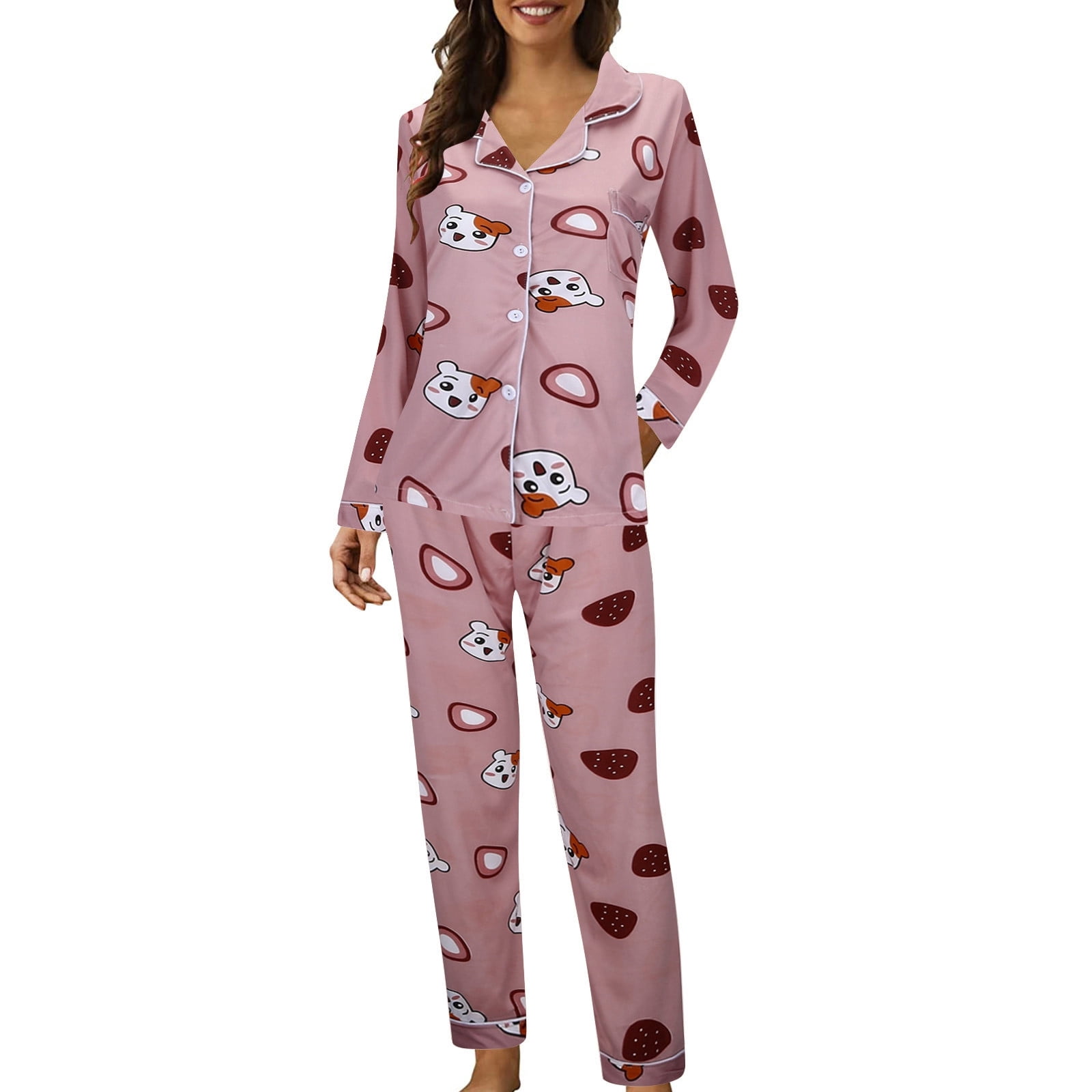 CONZONE Womens Pajamas Sets 2 Peice Pjs Set Long Sleeve Buttons ...