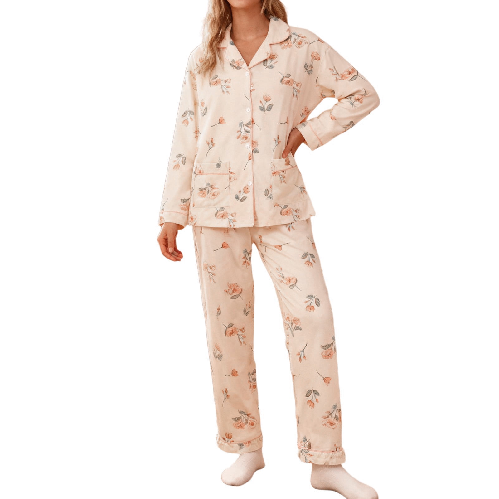 CONFREE Womens Pajamas Sets 2 Peice Pjs Set Long Sleeve Buttons ...