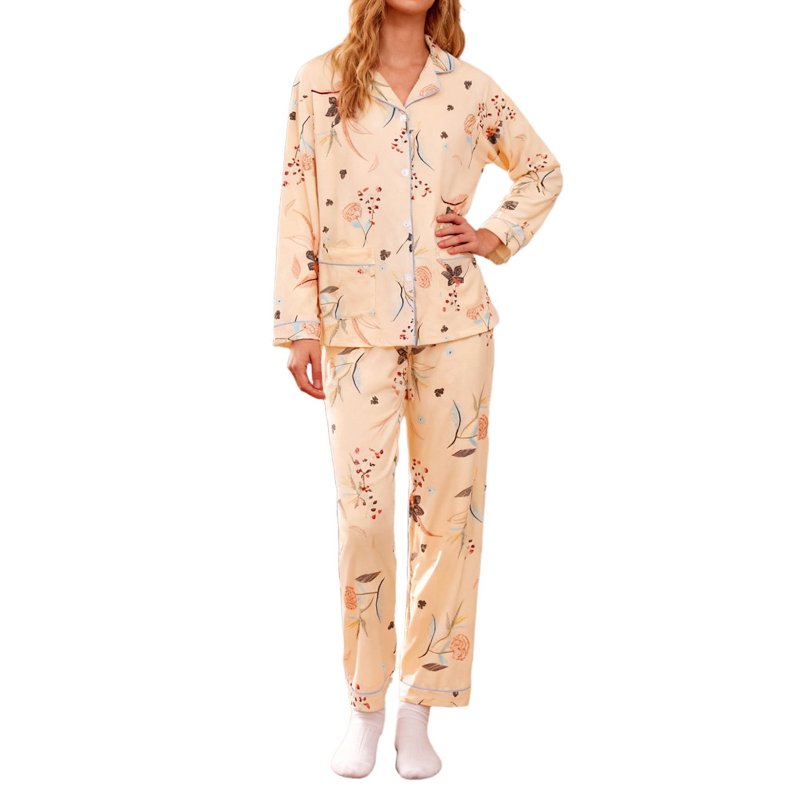 CONZONE Womens Pajamas Sets 2 Peice Pjs Set Long Sleeve Buttons ...