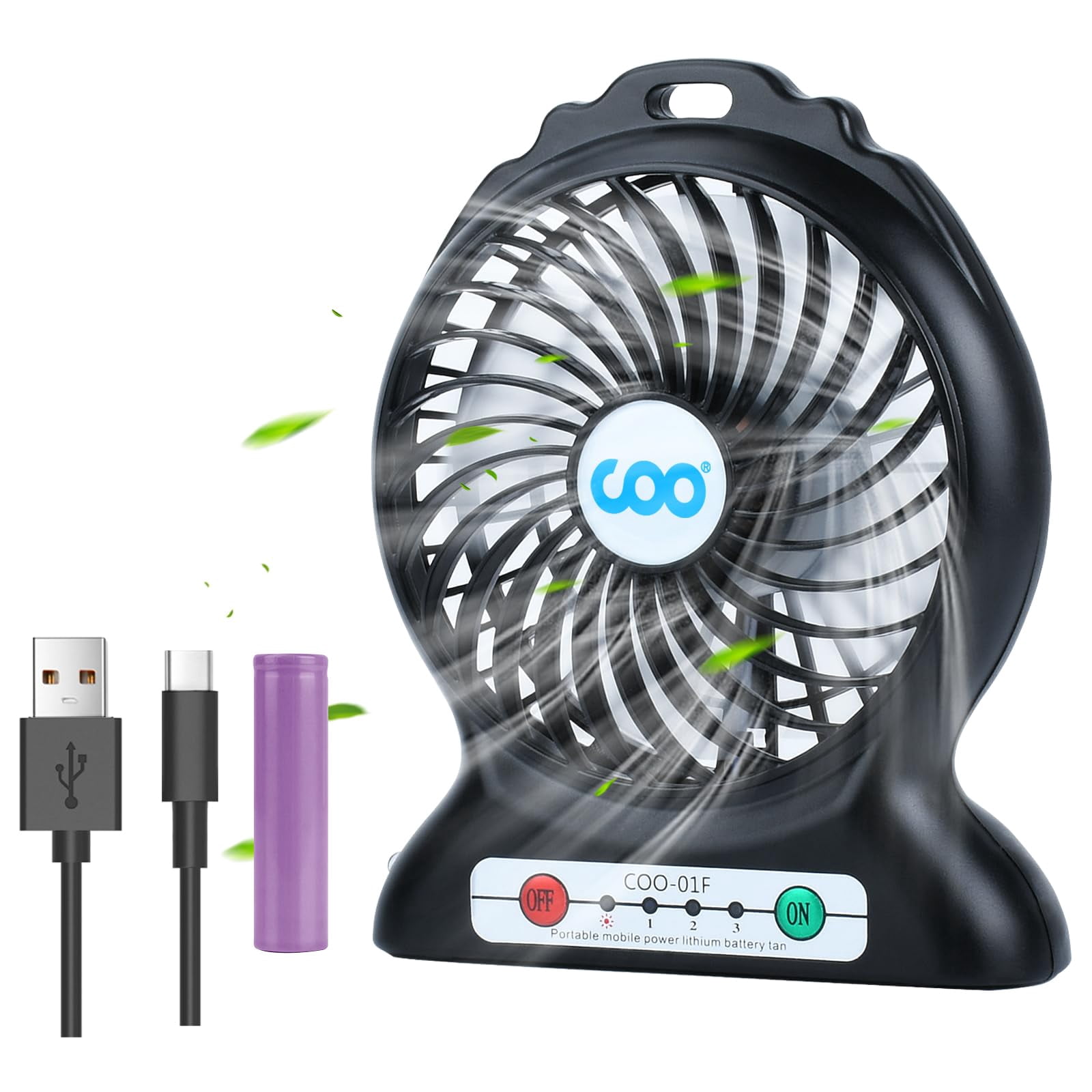 COO Mini Portable Battery Operated Desk Fan with Flashlight, 3 Speeds ...