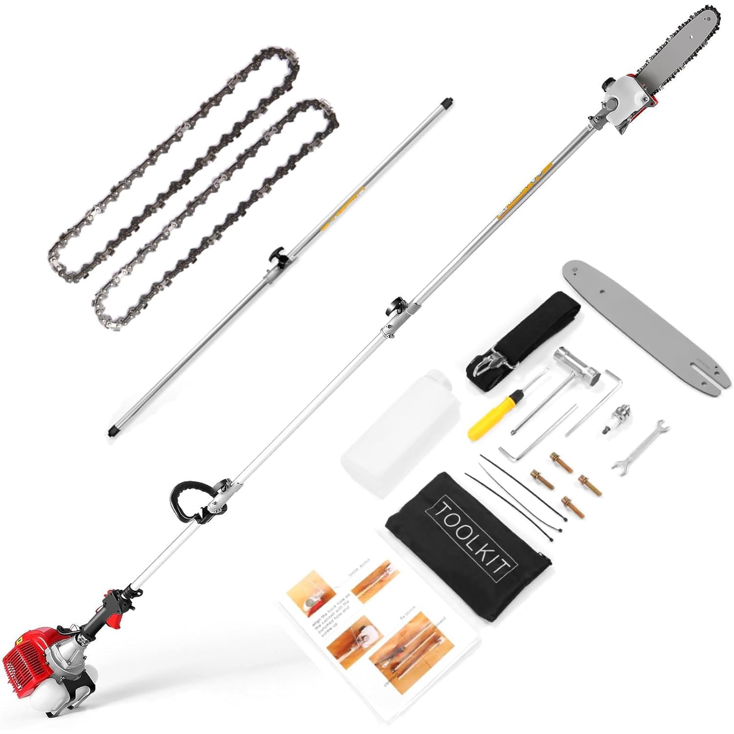 COOCHEER Pole Saw Gas Powered 16FT Reach 2-Cycle 58CC Gas Pole Chain ...