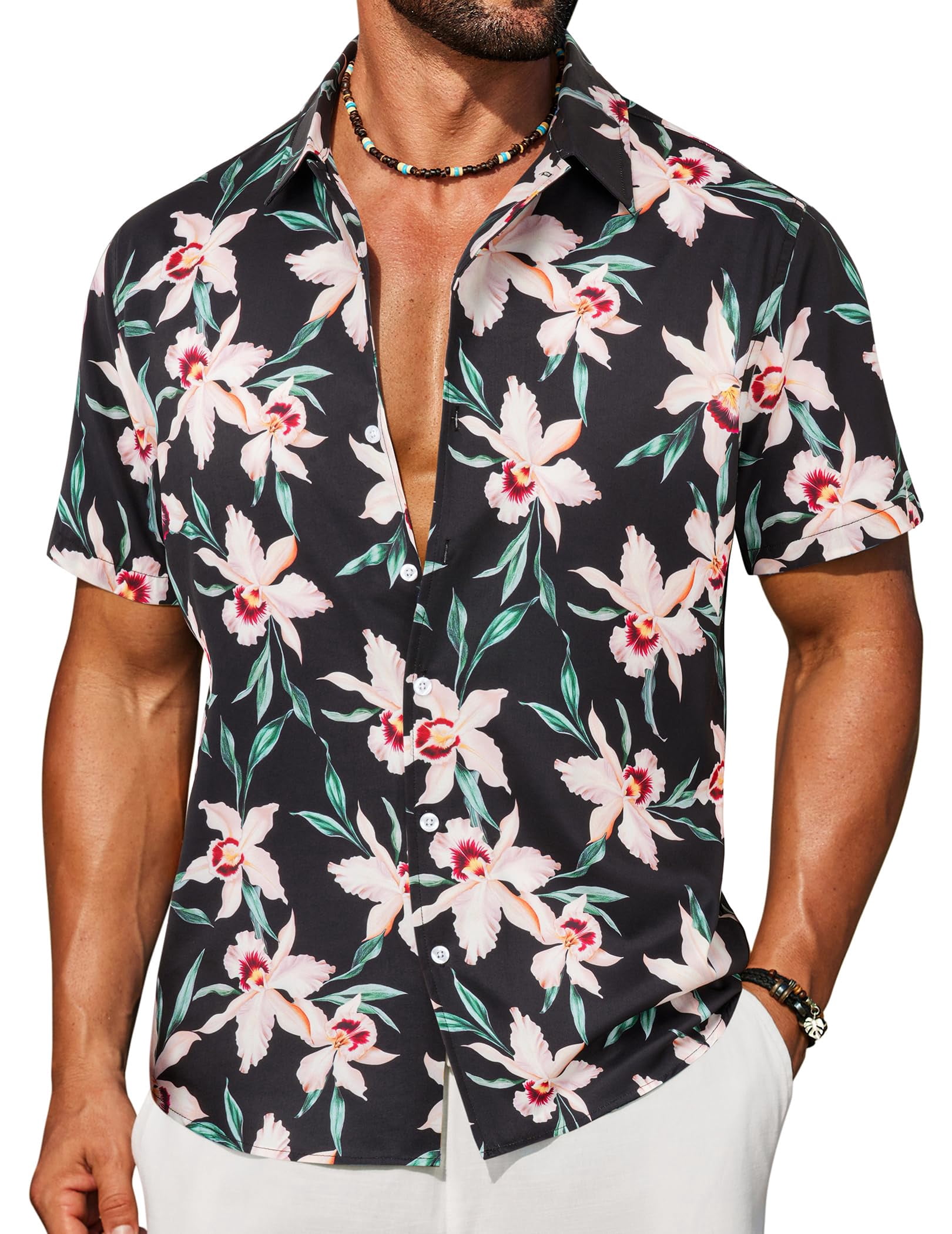 COOFANDY Beach Button Up Shirts for Men Hawaiian Flower Short Sleeve ...
