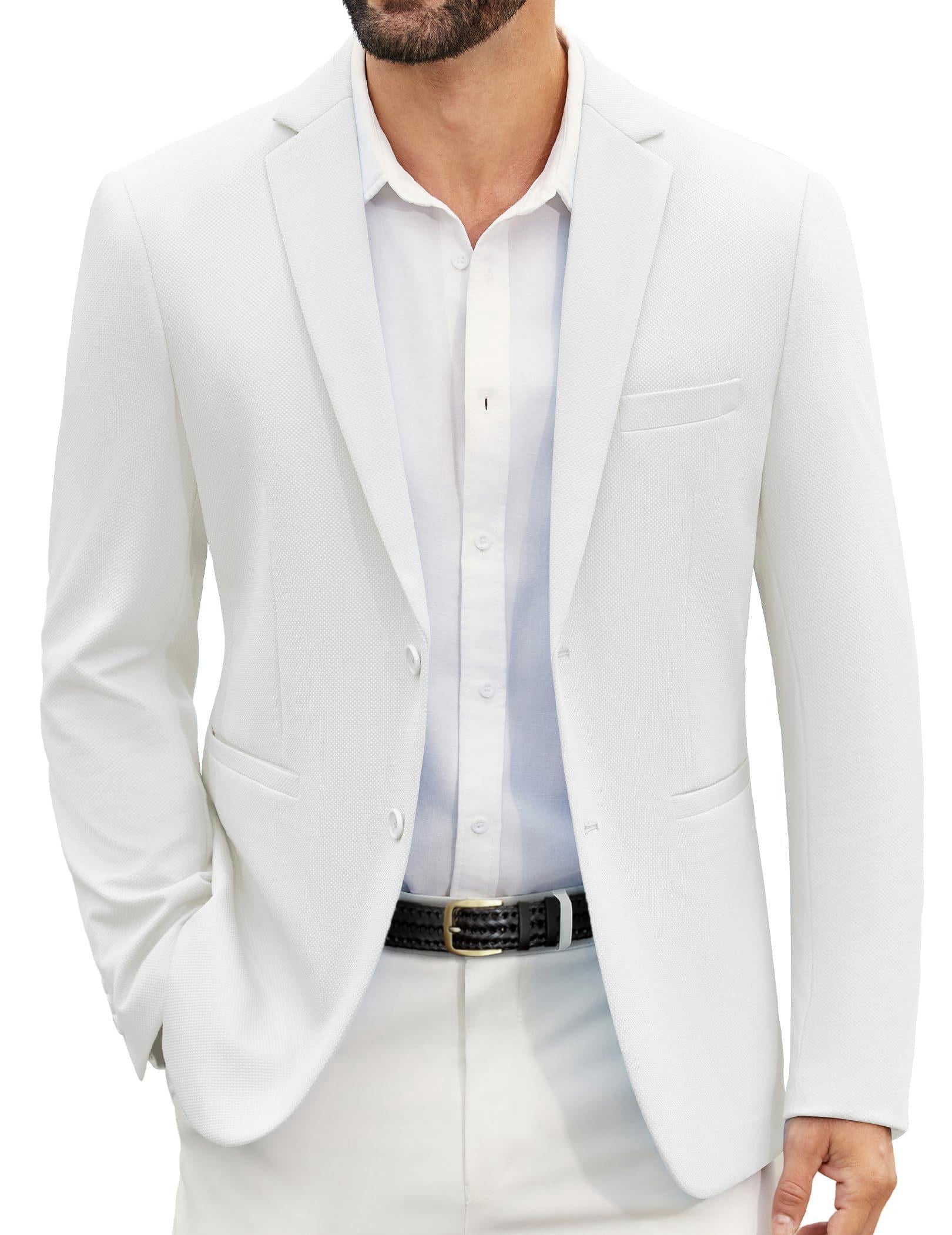 COOFANDY Mens White Suit Jacket Regular Fit Blazer Jackets Two Button ...