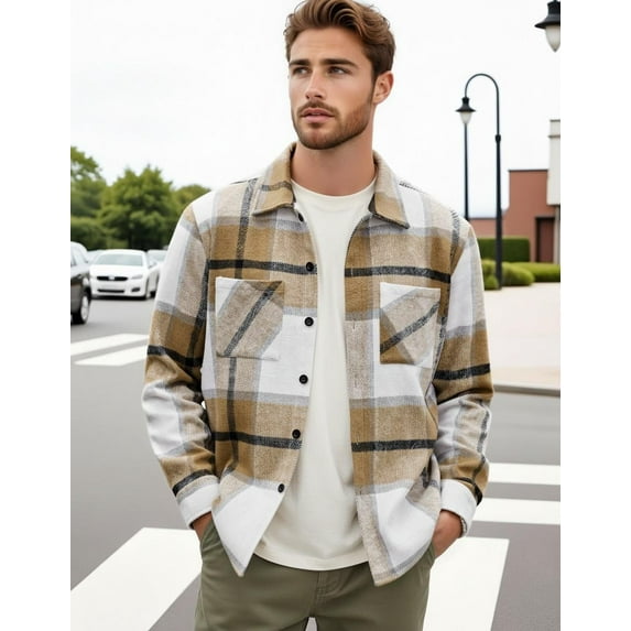 COOFANDY Casual Plaid Button Down Shacket for Men - Walmart.com