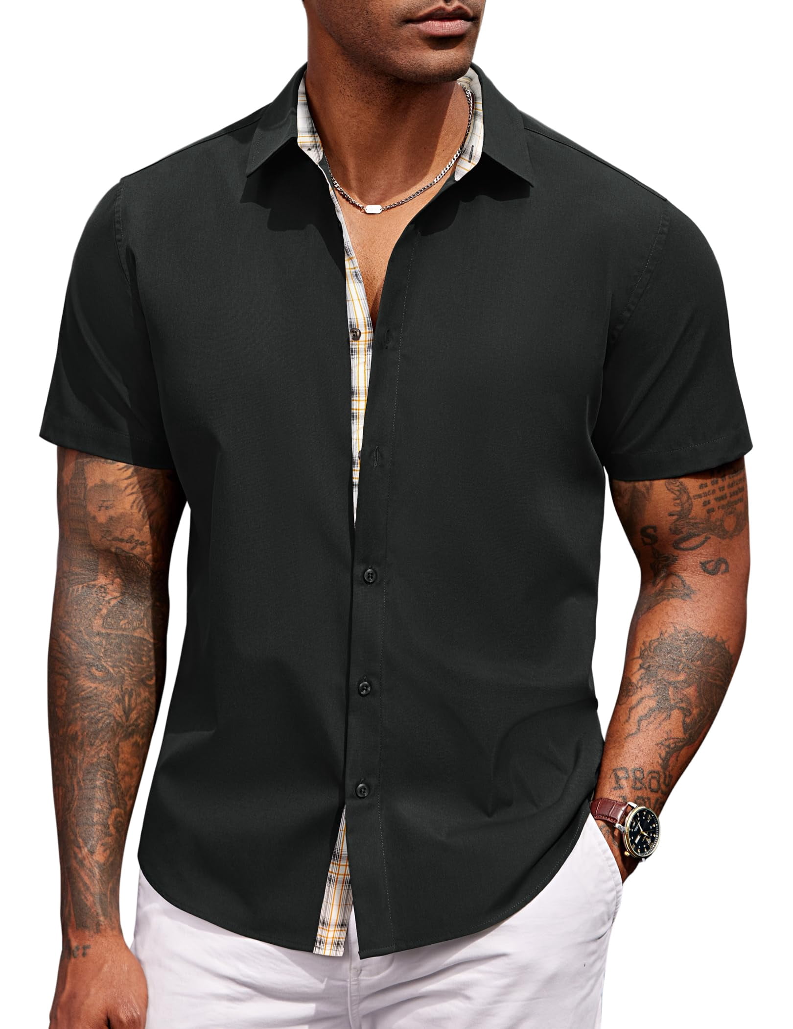 COOFANDY Cooling Shirts for Men Untucked Shirts Casual Short Sleeve ...
