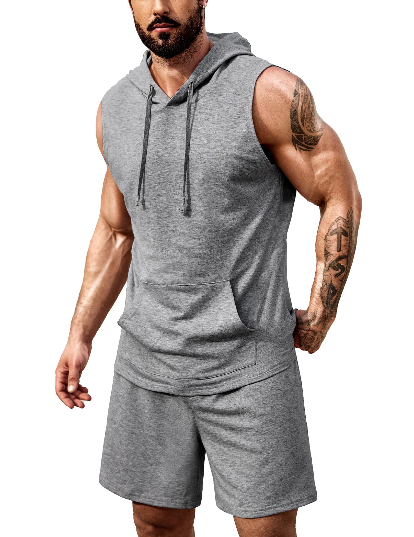 COOFANDY Gym Hooded Tank Tops for Men Athletic Short Sets 2 Piece ...