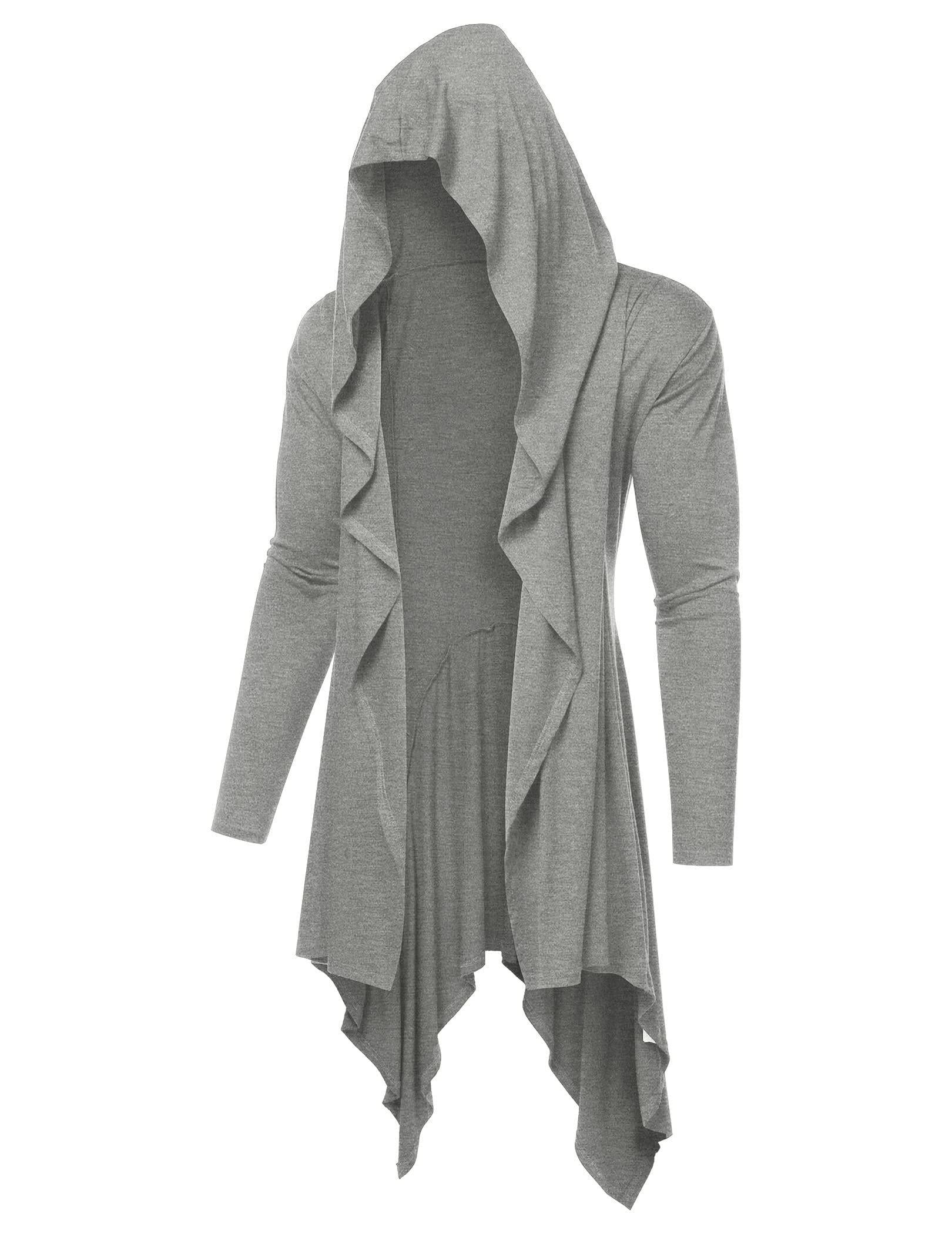 COOFANDY Long Hooded Cardigan Ruffle Shawl Collar Open Front ...