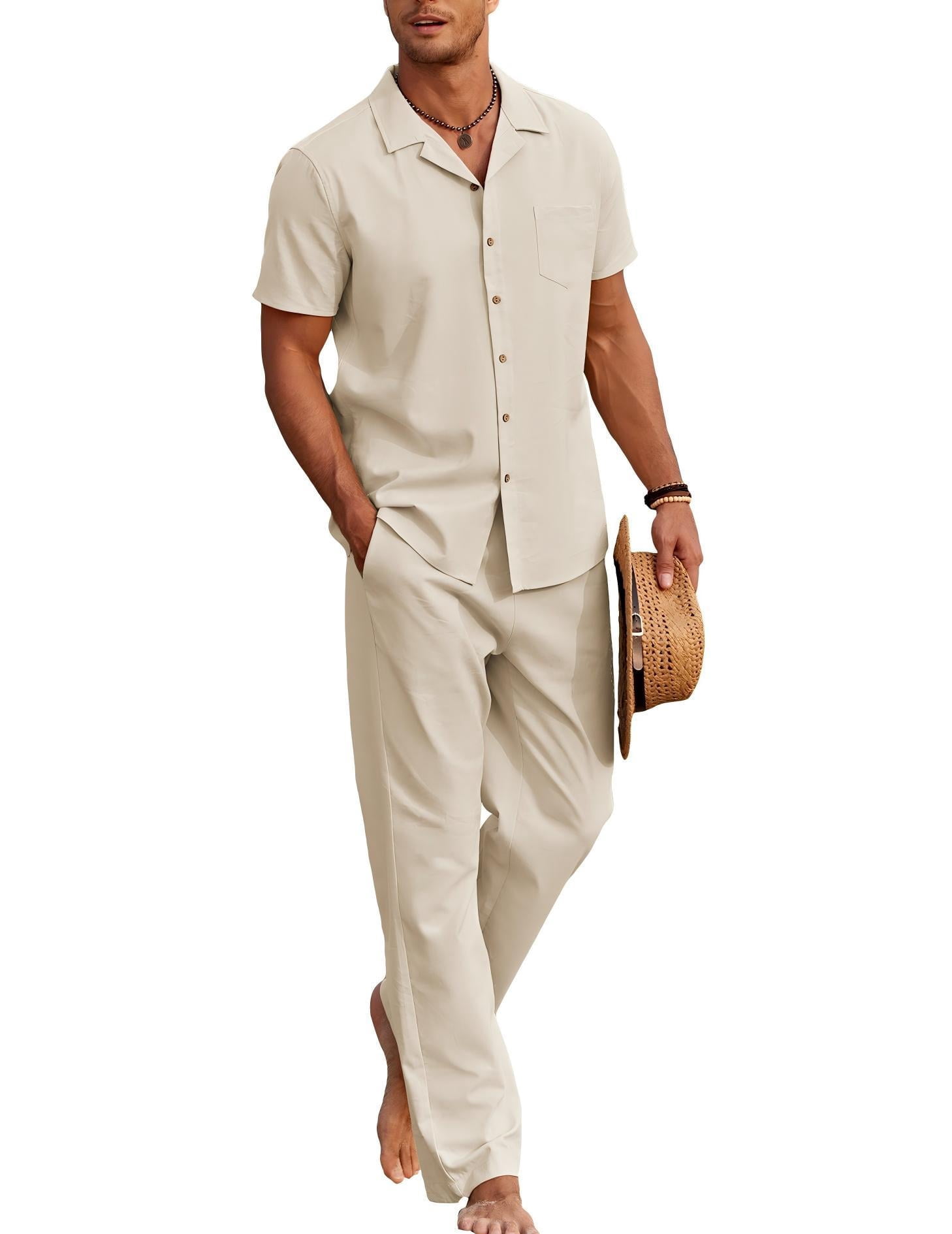 Coofandy Men's 2 Piece Summer Beach Linen Outfit Set, Size M - Walmart.com