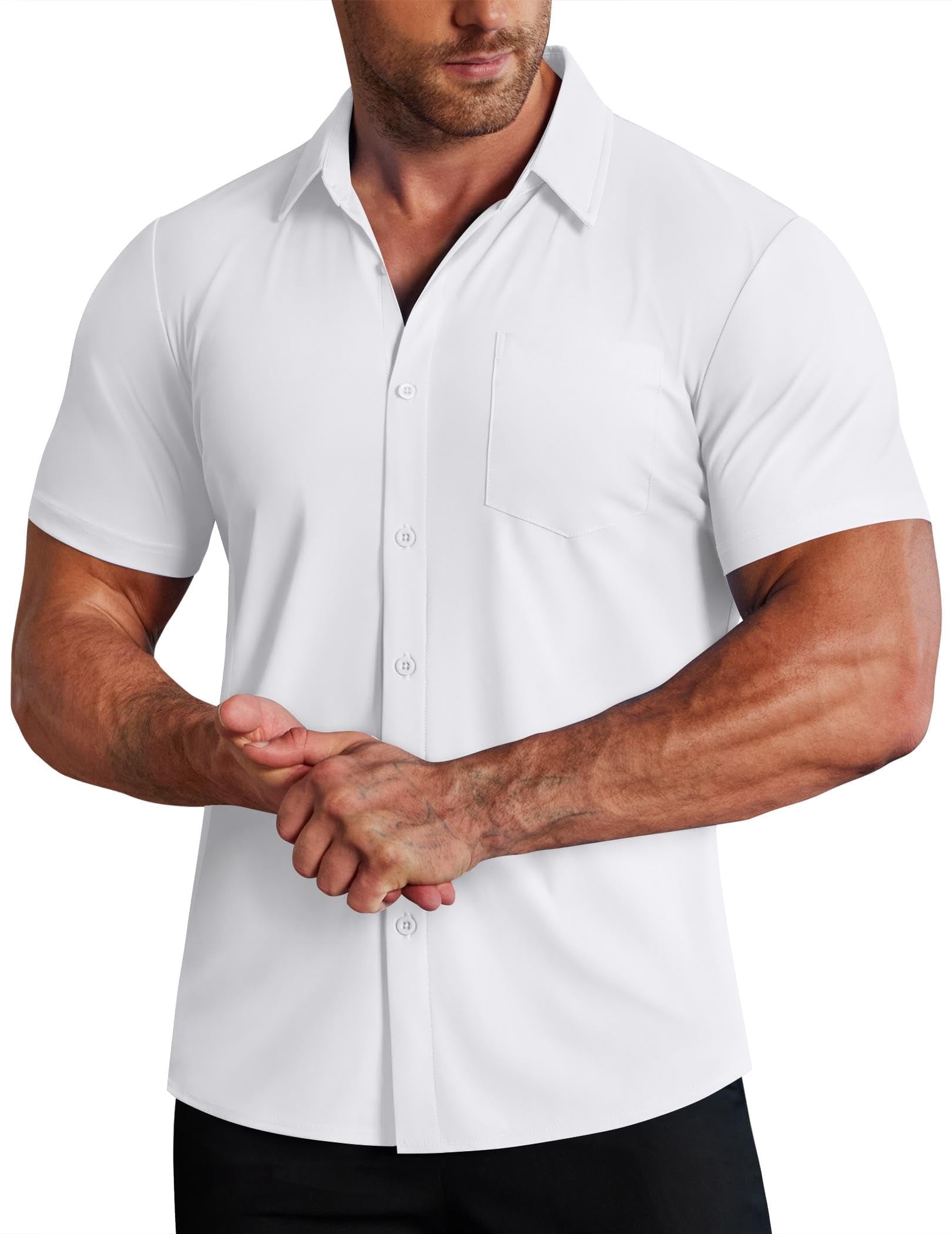 COOFANDY Men' Button Up Shirts Short Sleeve Slim Fit Dress Shirt ...