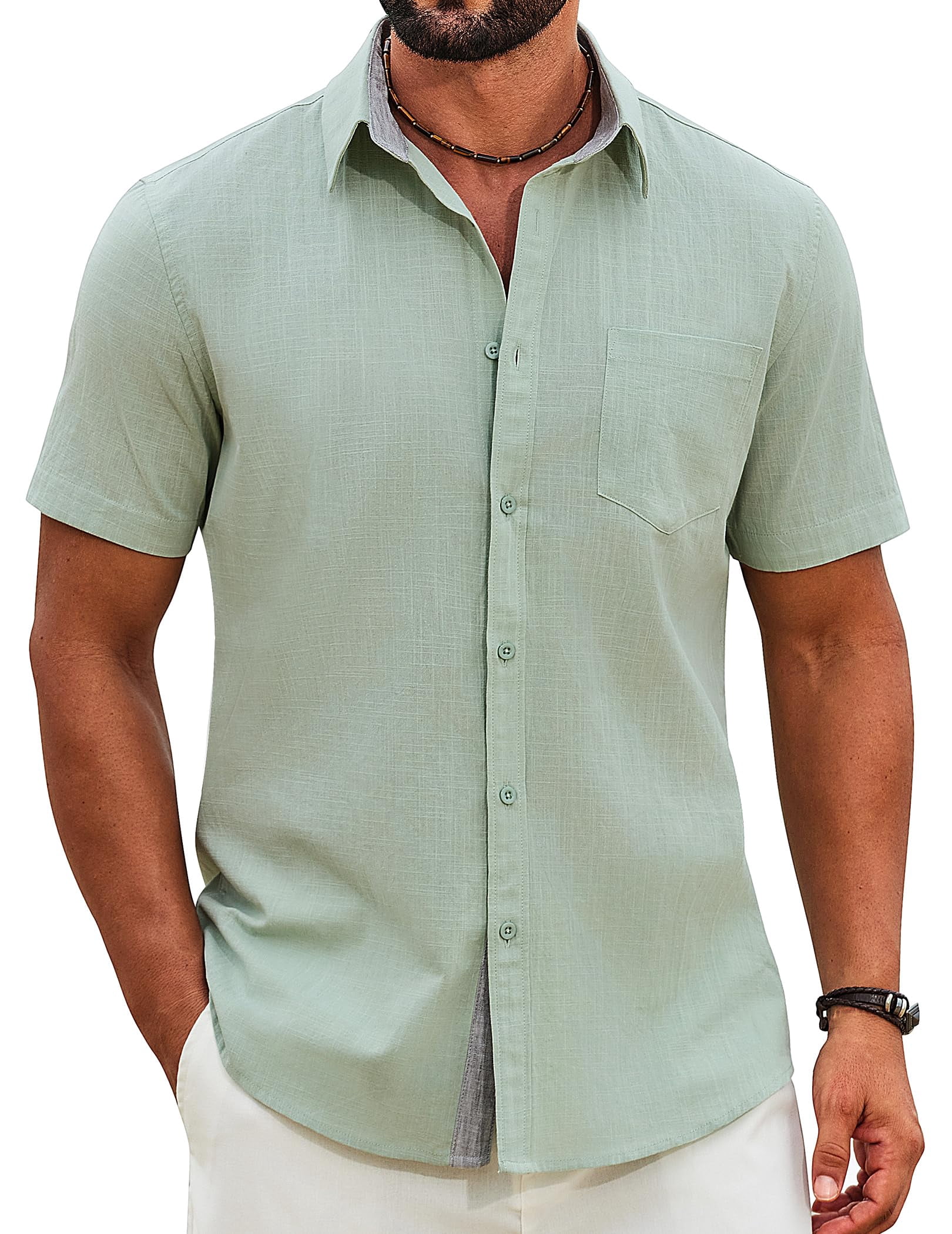 COOFANDY Men Linen Shirt Lightweight Beach Shirt Button Up Shirts for ...