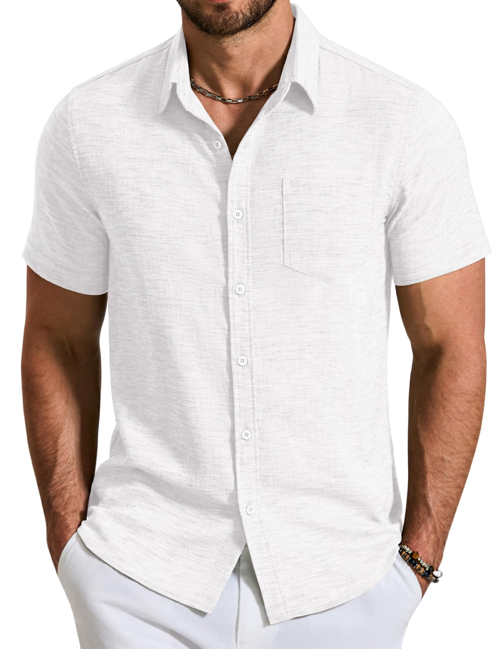 COOFANDY Men' Linen Shirt Short Sleeve Button Up Shirts for Men Casual ...