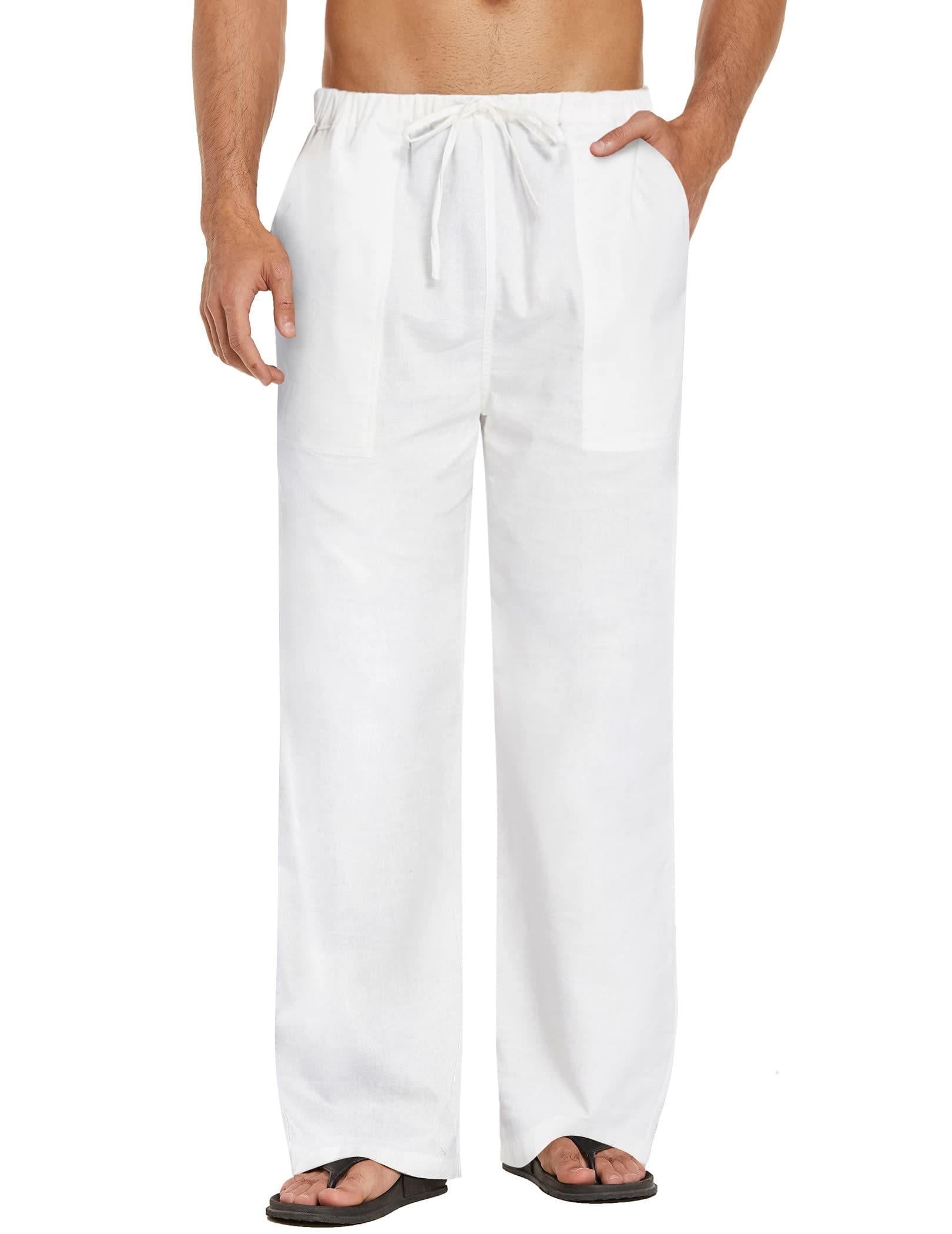 Coofandy, Mens Casual Linen Pants, Drawstring Summer Beach Trousers ...