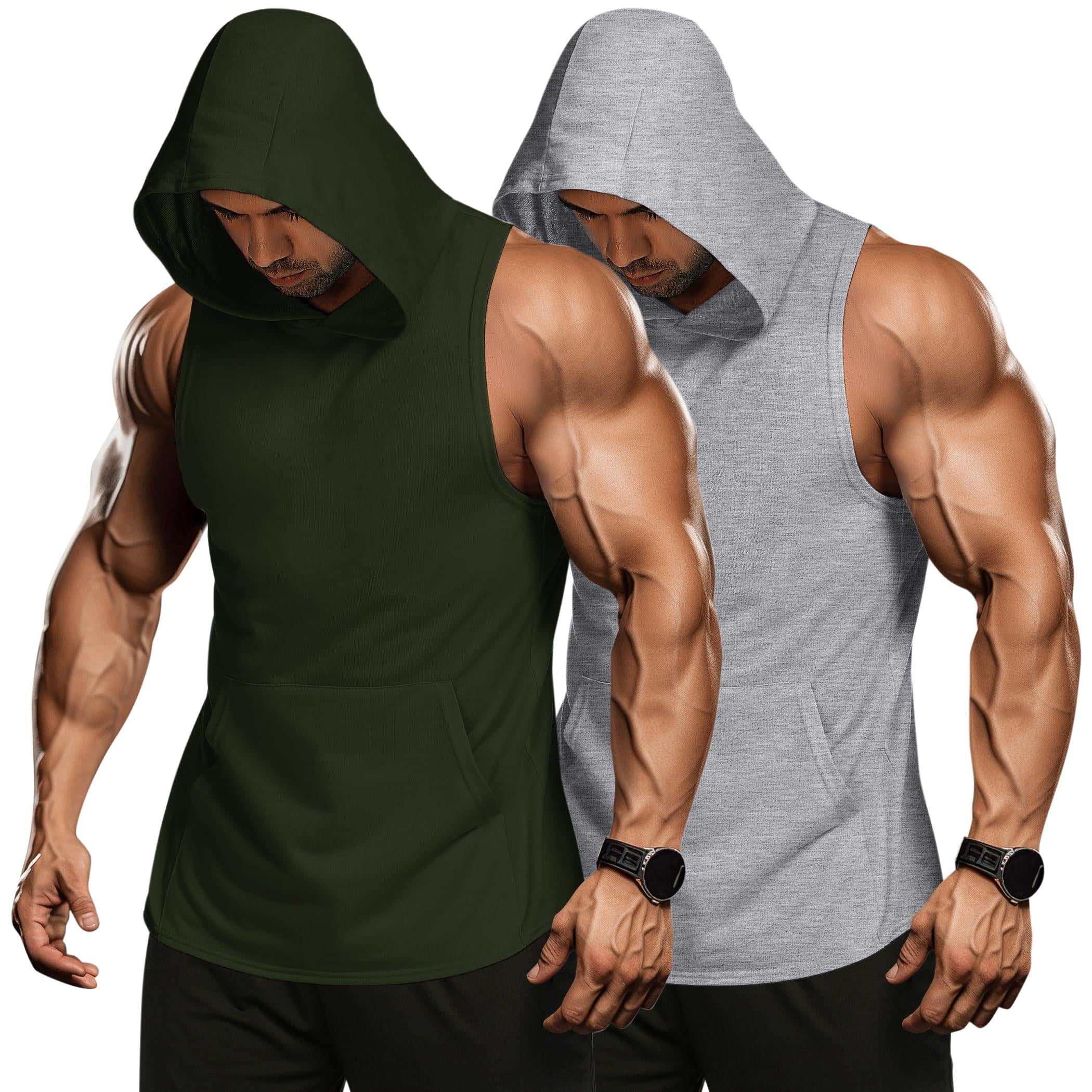 COOFANDY Men's 2 Pack Workout Hooded Tank Tops Bodybuilding Muscle Cut ...