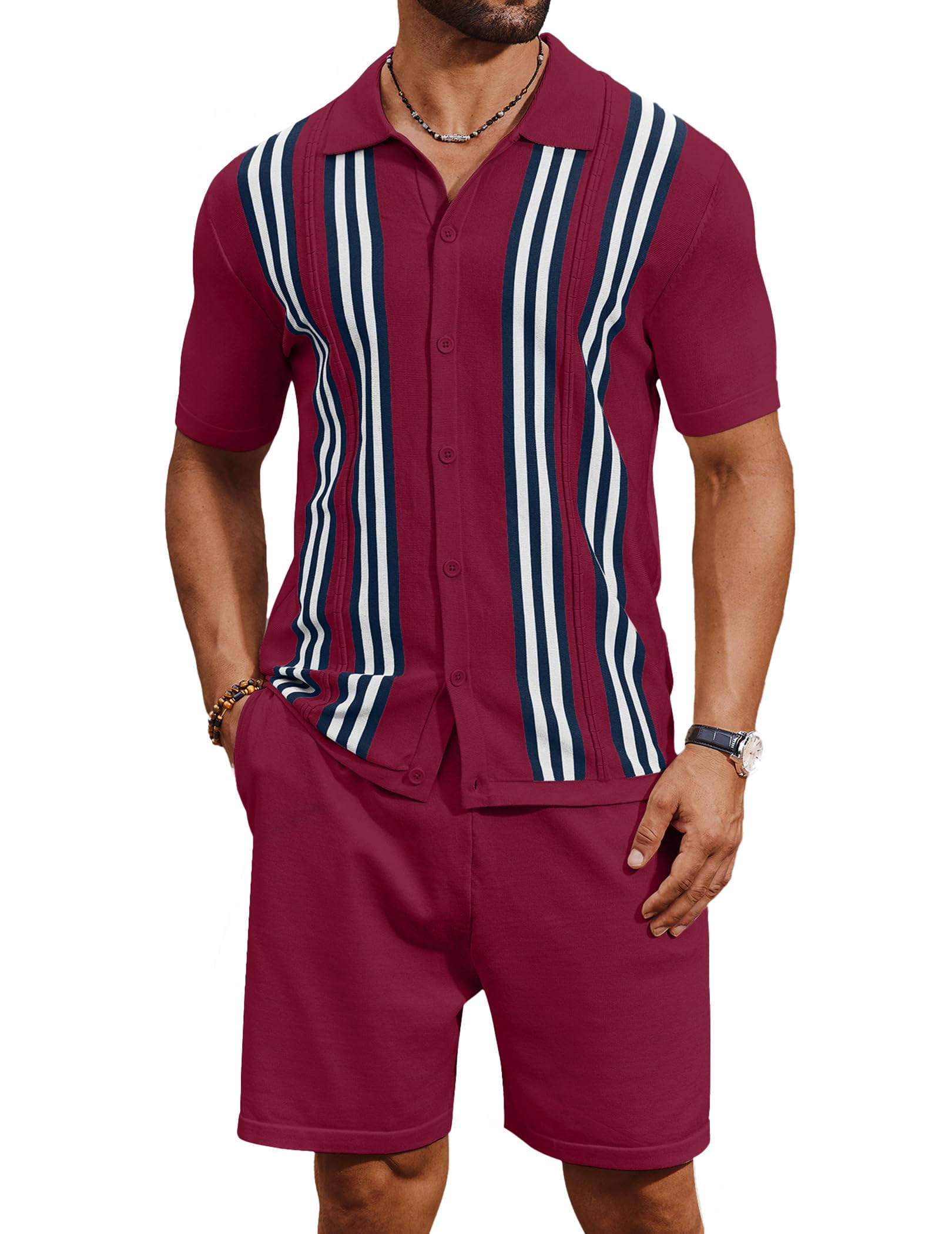 COOFANDY Men's 2 Piece Short Sets Casual Button Down Shirt and Shorts ...