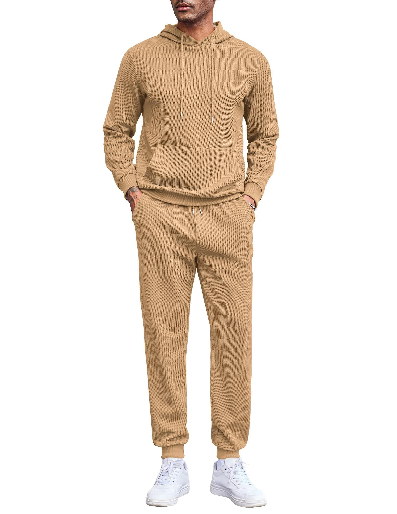 COOFANDY Men's Tracksuits 2 Pieces Waffle Hoodies Sweatsuit Sets Sports ...