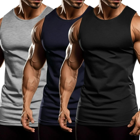 Hessimy Men's Workout Tank Tops Quick Dry Sleeveless Muscle Gym Shirts ...