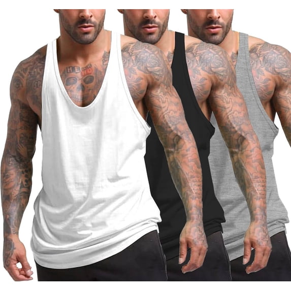 COOFANDY Men's 3 Pack Gym Tank Tops Y-Back Workout Muscle Tee Fitness ...